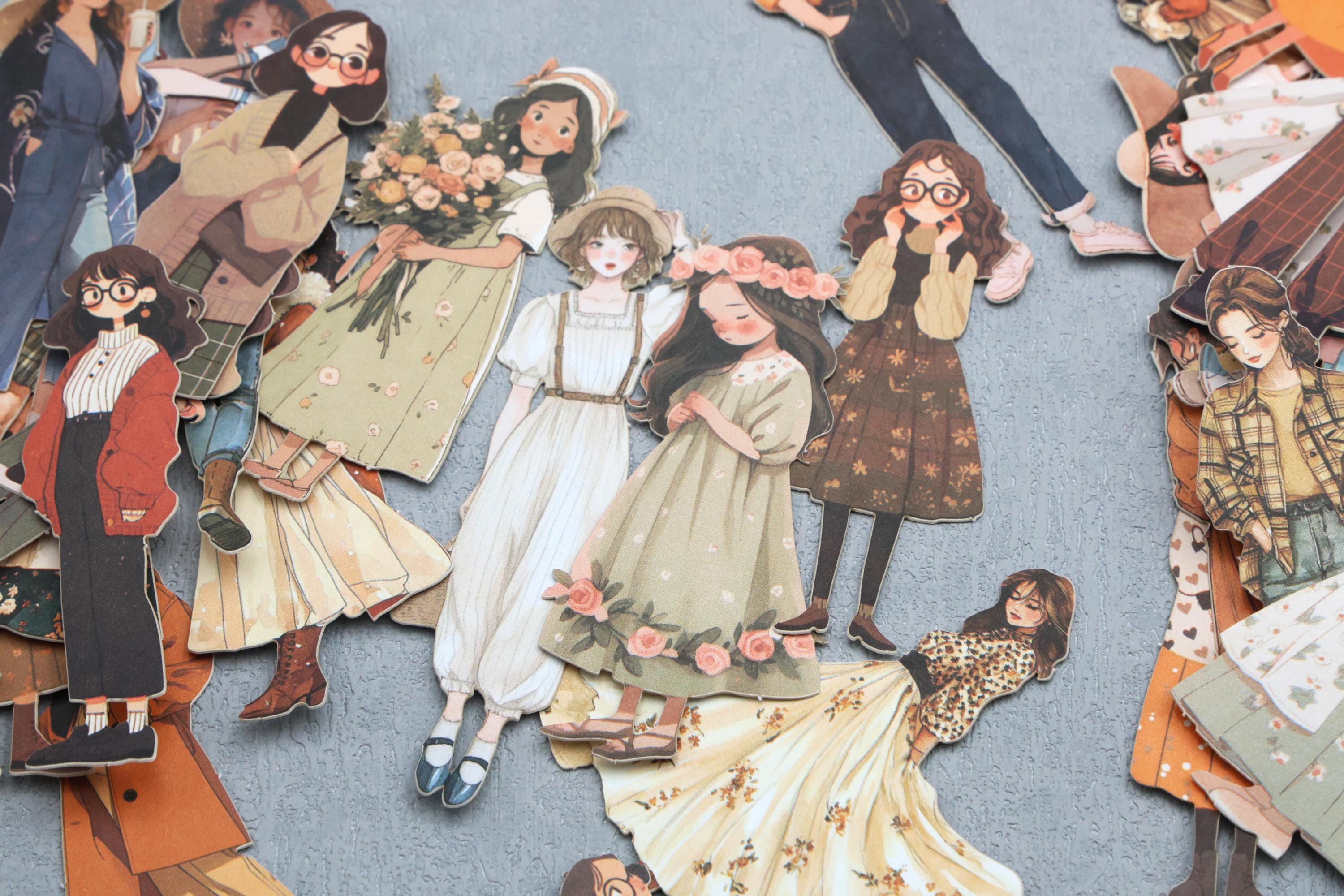100pcs Cute Fashion Women Stickers | Modern Lady Girl Vintage Outfit ...