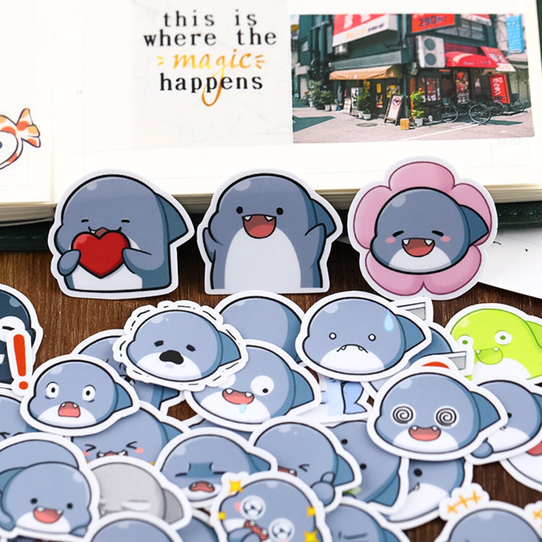 Cute Happy Shark Sticker Themed Sea Animal Sticker Decorative Stickers ...
