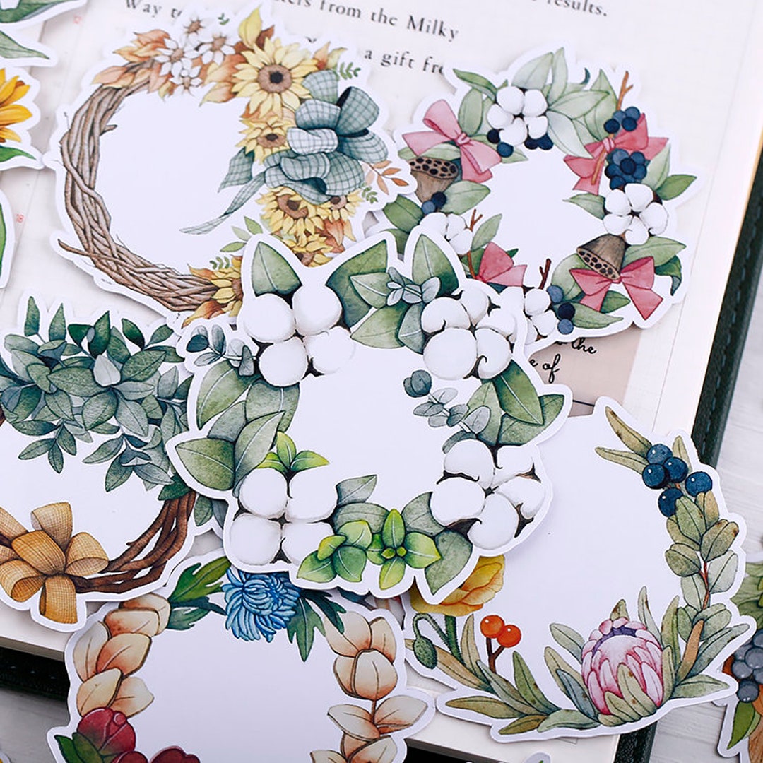 Flower Stickers | Floral Wreath Leaf Leaves Themed Decorative Stickers ...