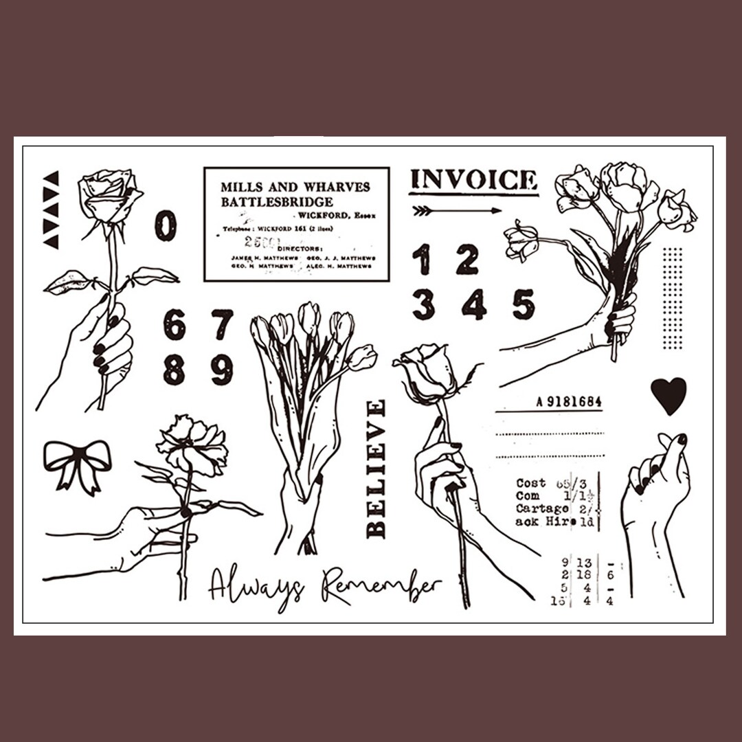 Clear Stamp Set / Clear Stamps / Hand With Rose Flower Floral Botanical ...