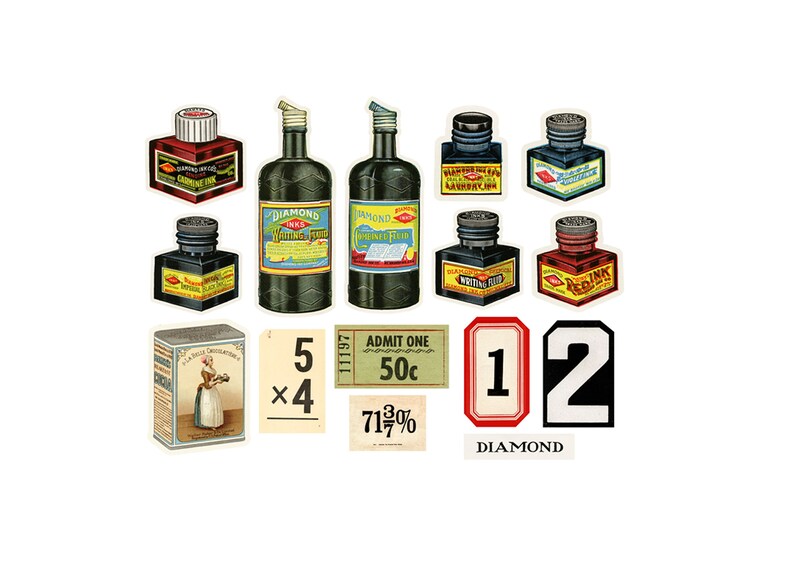 Vintage Ink Sticker Ink Bottle Collage Label Stickers Junk - Etsy
