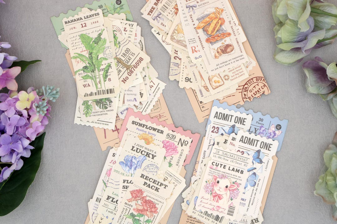 30pcs Collage Receipt Paper | Plant Flower Botanical Animal Bread ...