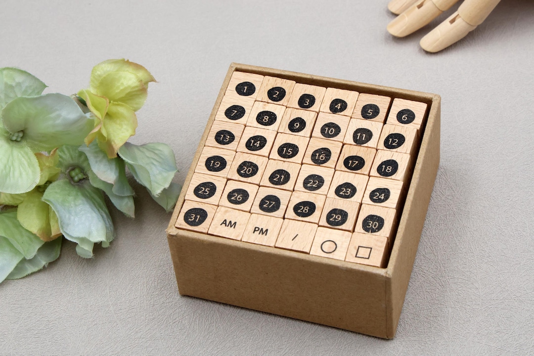 Wood Rubber Stamp Set | 36 Individual Patterns Date Stamps Number Stamp ...