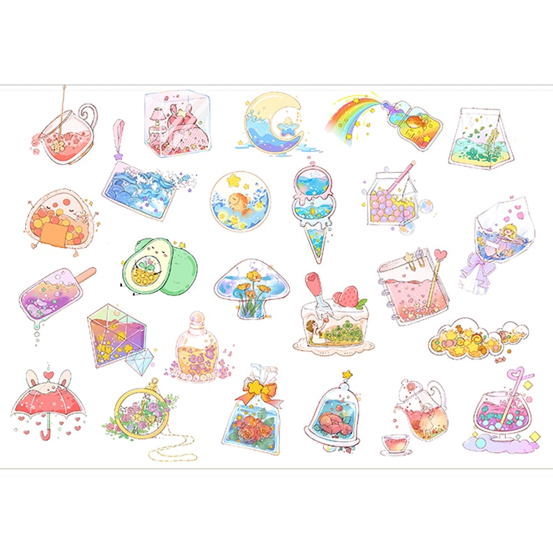 Cute Bubble Watercolor Cute Design Themed Stickers Die Cut - Etsy