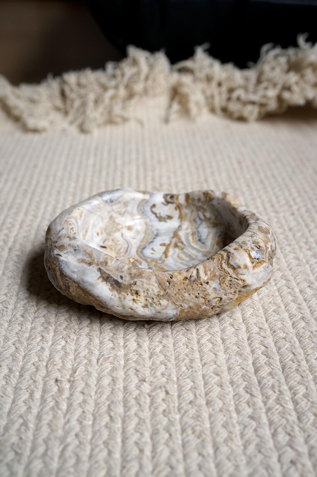 White Handcrafted Natural Stone Tray，1.4kg Rustic Stone Tray，bathroom ...