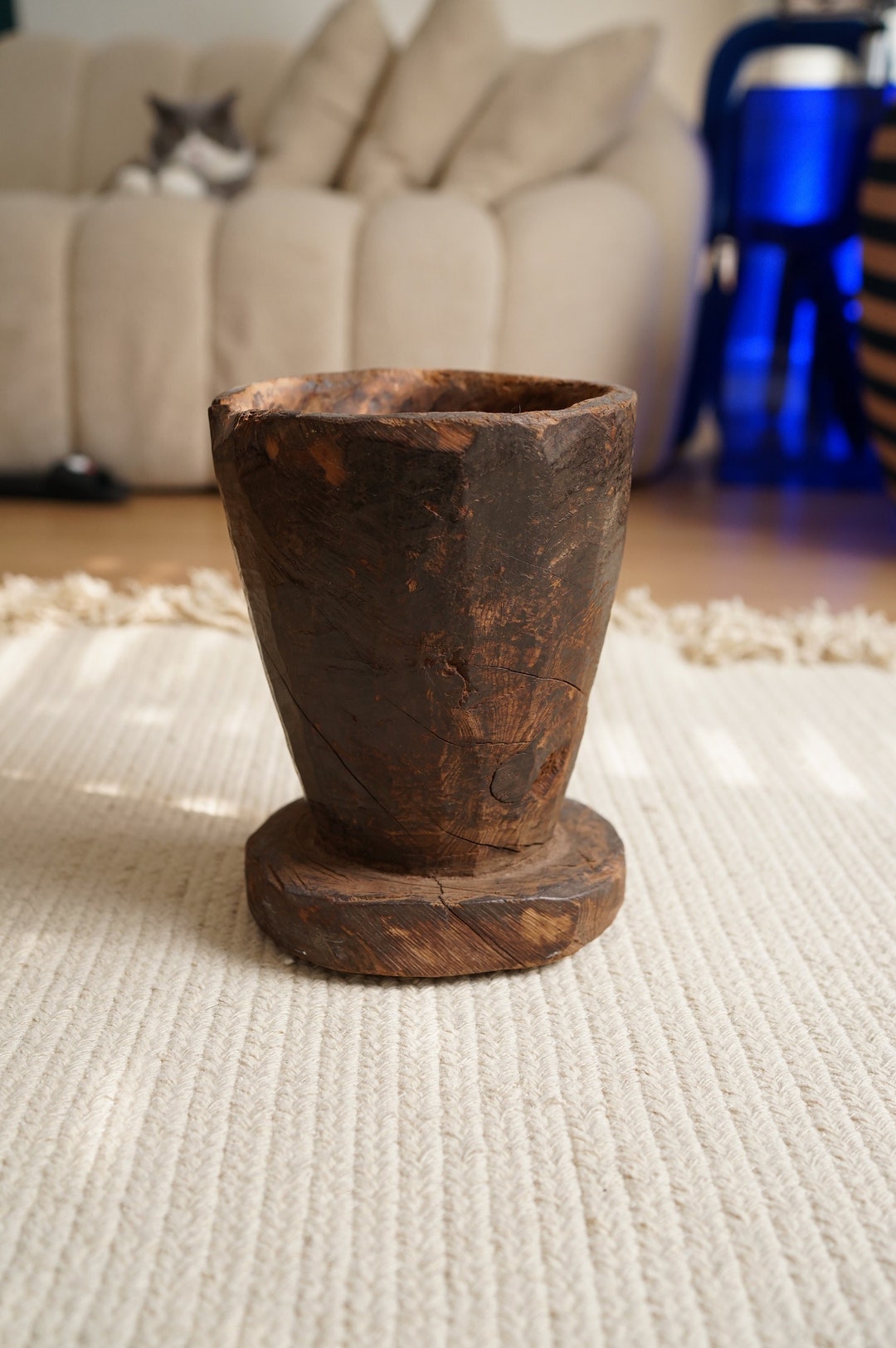 Large Antique Chinese Wooden Mortar, 2.45kg,vintage Wood Mortar Display ...