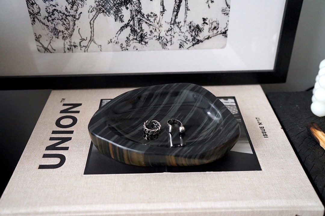 Black Stone Tray Display,stone Dish,river Stone Tray,natural Stone ...