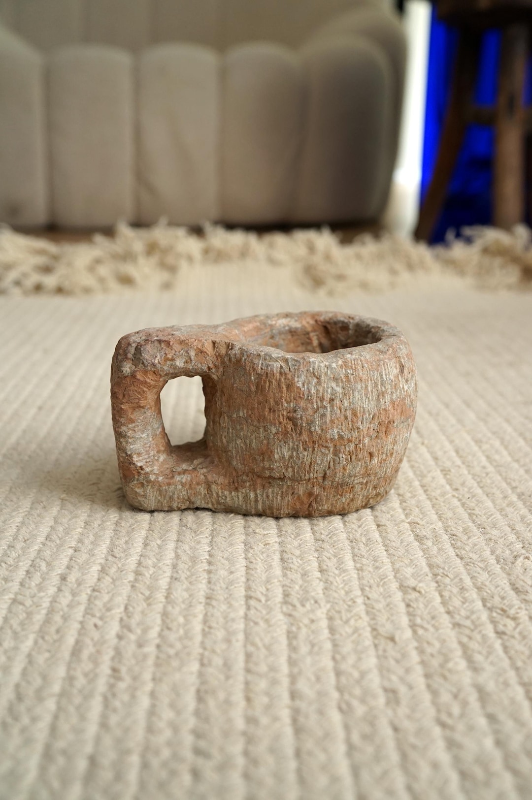 Red Antique Stone Mortar,2.3kg Stone Cup With Handle，vintage Stone Bowl ...