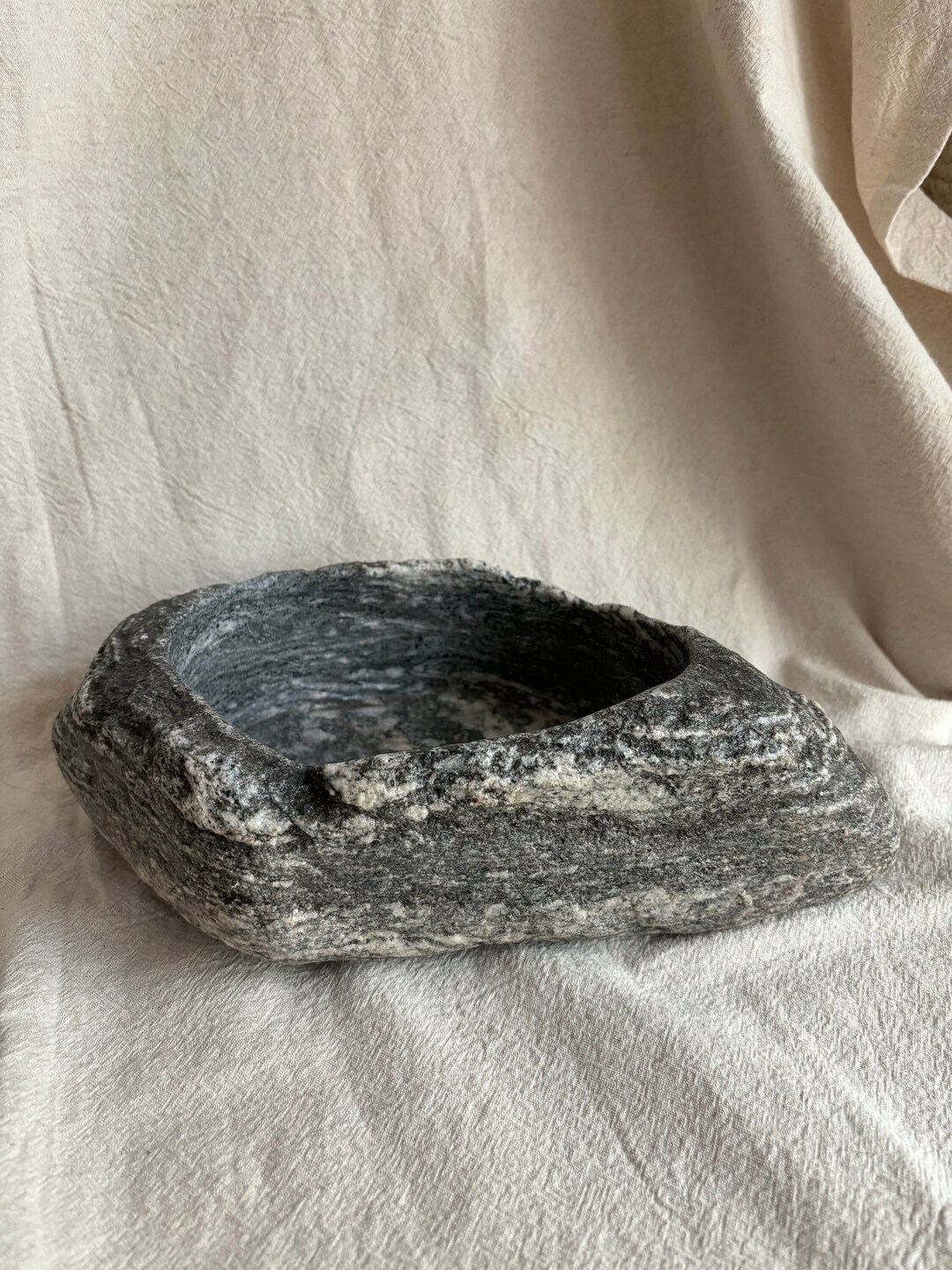 Large Taishan Stone Bowl ,4.3KG Rustic Stone Platter, Decorative Stone ...