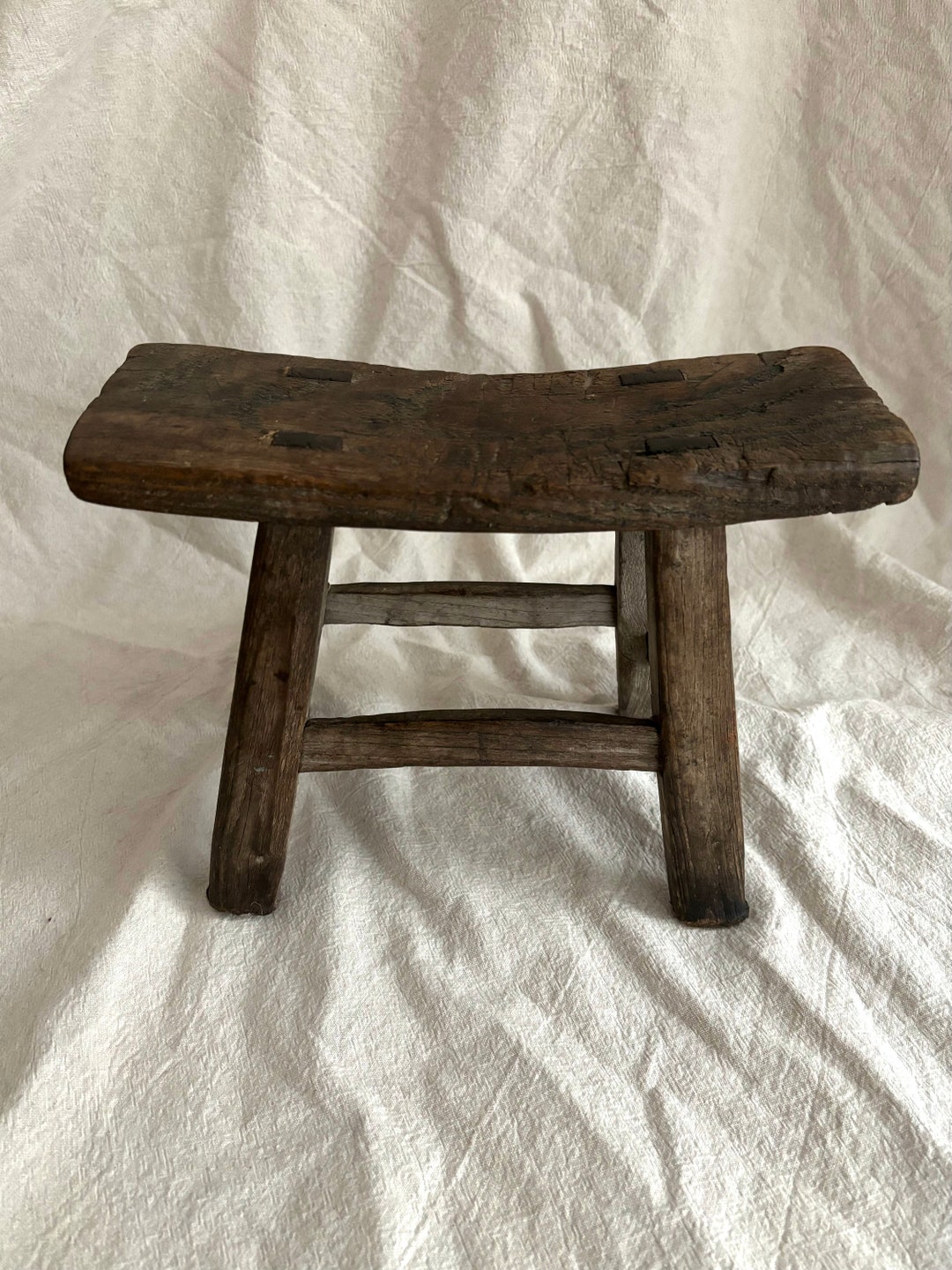 Vintage Mini Wooden Display Stool , Black Antique Wood Stool With ...