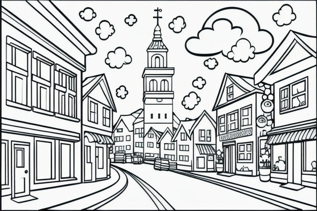 Cute Town Coloring Pages Bundle | Digital Download | 5 Pages - Etsy