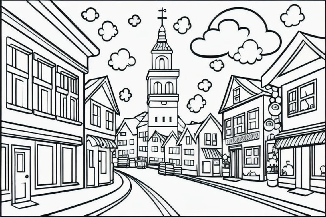 Cute Town Coloring Pages Bundle | Digital Download | 5 Pages - Etsy