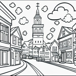 Cute Town Coloring Pages Bundle | Digital Download | 5 Pages - Etsy