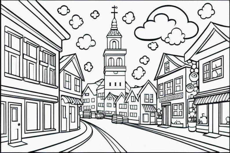 Cute Town Coloring Pages Bundle | Digital Download | 5 Pages - Etsy