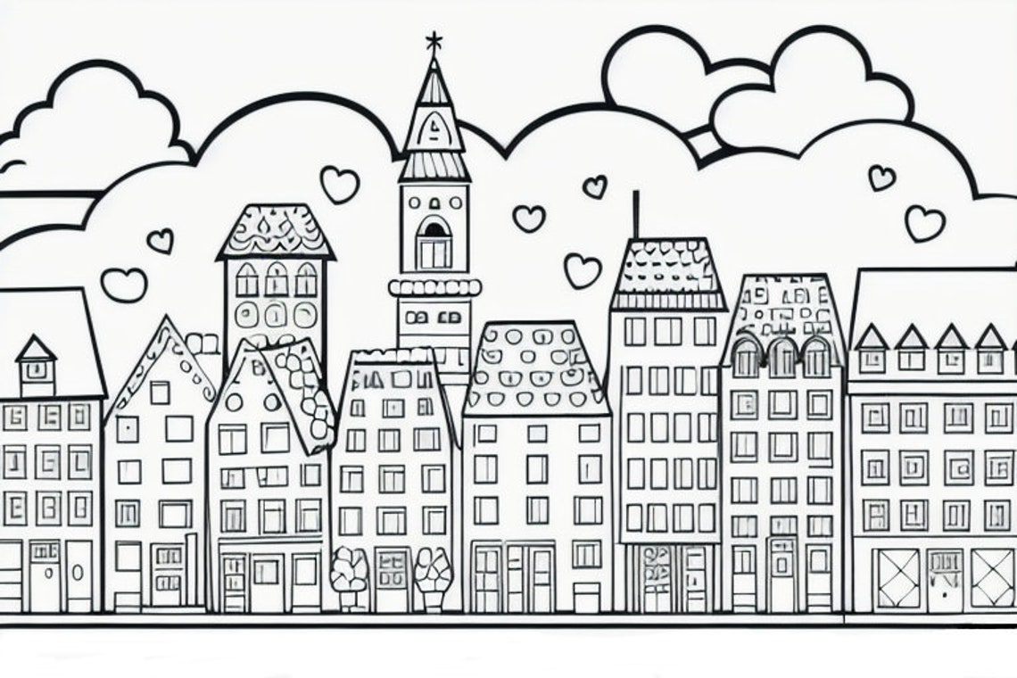 Cute Town Coloring Pages Bundle Digital Download 5 Pages - Etsy
