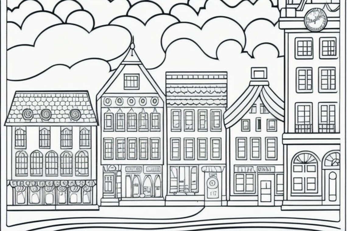 Cute Town Coloring Pages Bundle | Digital Download | 5 Pages - Etsy