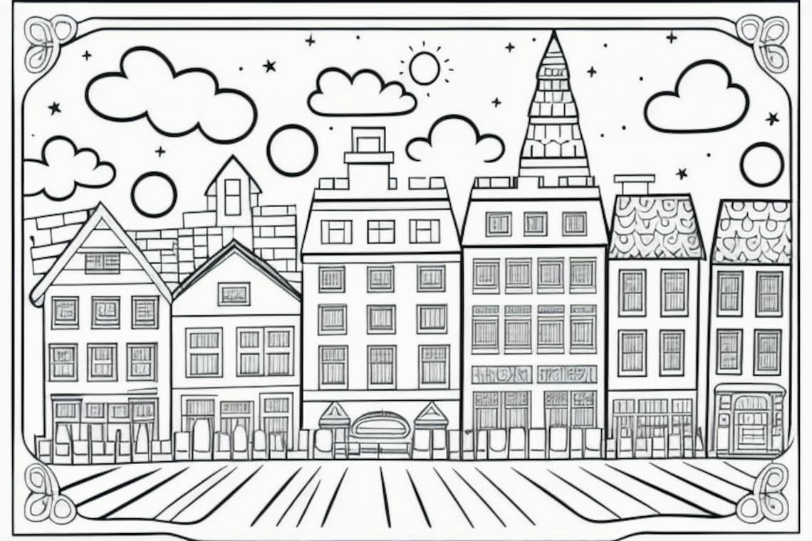 Cute Town Coloring Pages Bundle | Digital Download | 5 Pages - Etsy