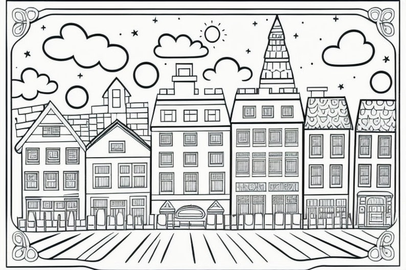 Cute Town Coloring Pages Bundle | Digital Download | 5 Pages - Etsy