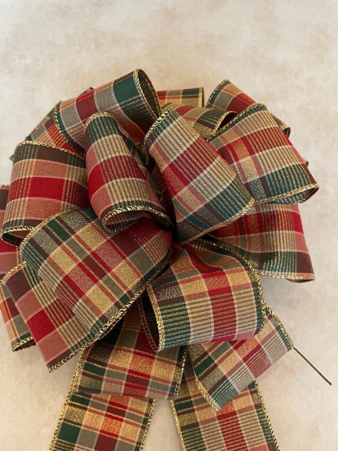 10" Christmas Plaid Bow With Gold Edging and 19 Glorious Loops - Etsy