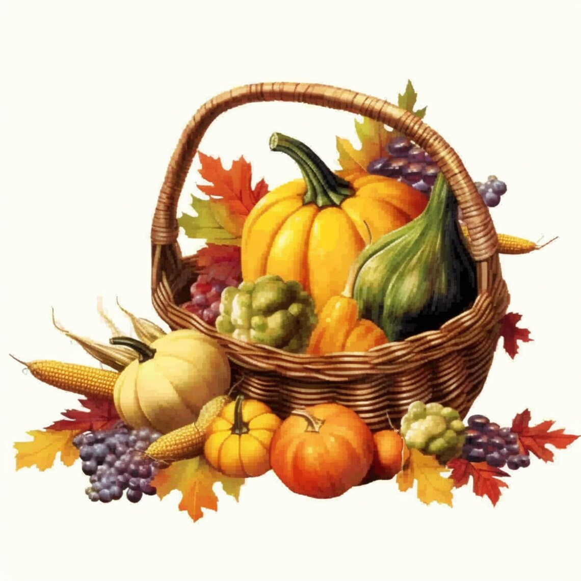 10 Autumn Basket Decoration Clipart Watercolor Transparent Background ...