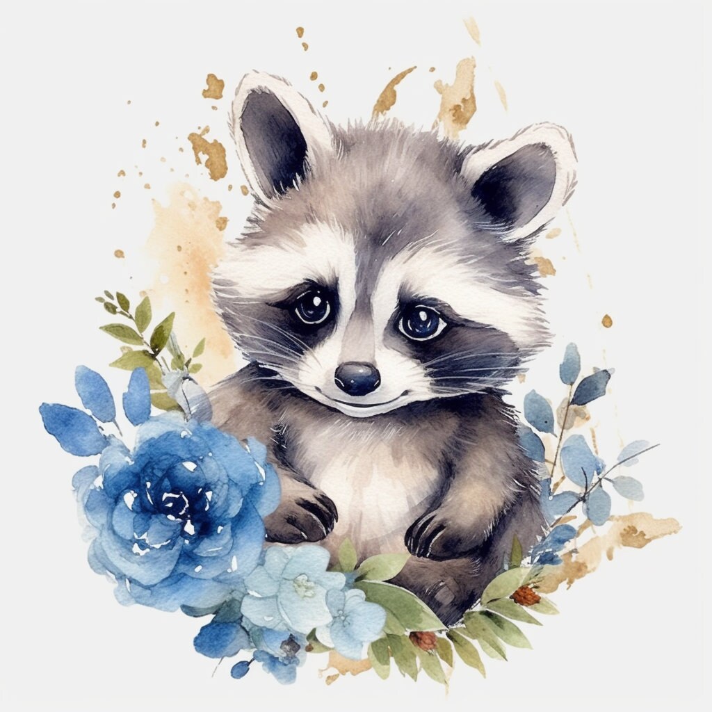 10 PNG Cliparts Raccoon Baby Floral Transparent Background - Etsy