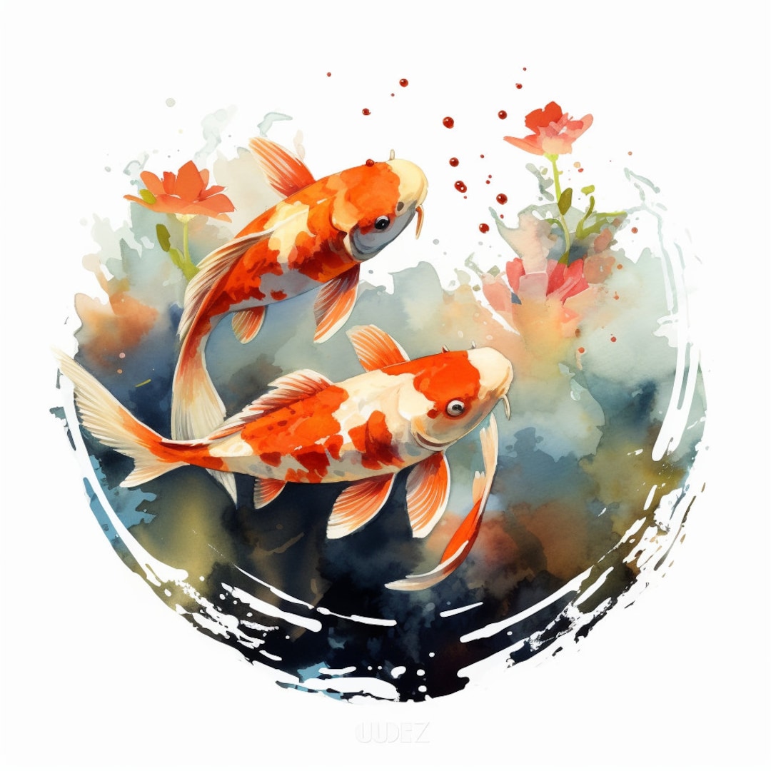 10 PNG Transparent Background Koi Fish Watercolor Clipart Digital ...