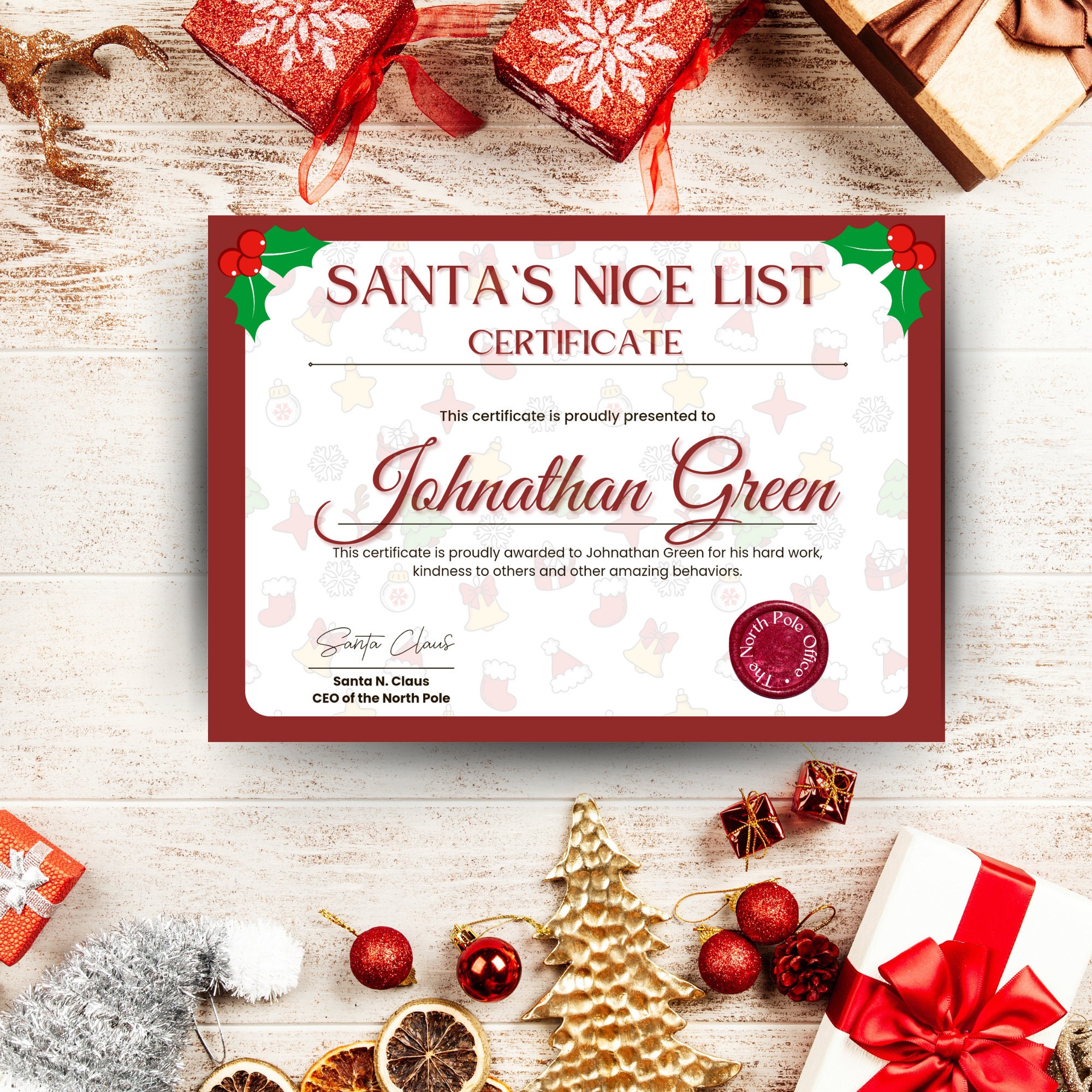 Santa Nice List Certificate Personalized Printable Download PDF File ...