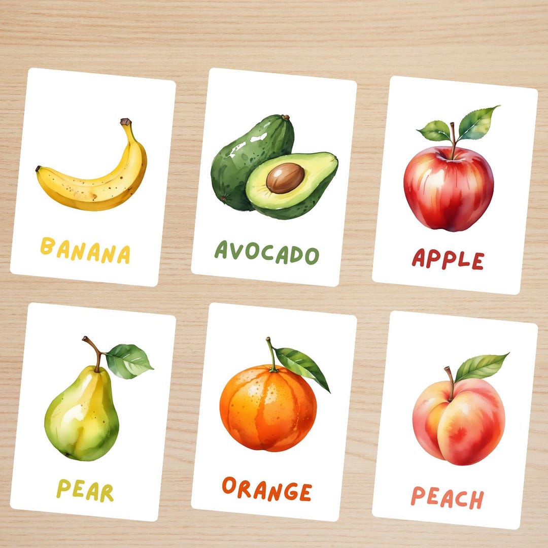 20 Fruit Salad Flashcards Printable, Kids Learn Flashcards, Watercolour ...