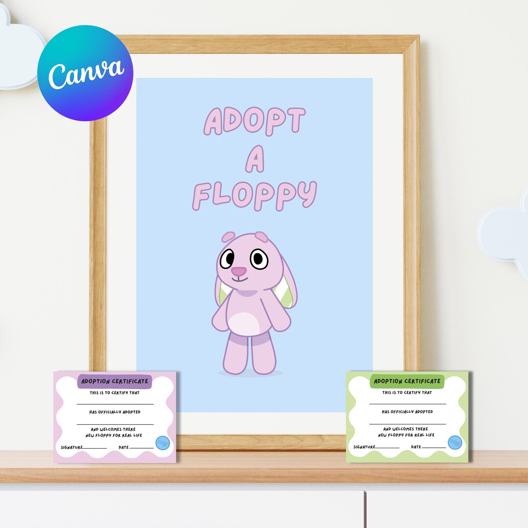 Adopt A Floppy Sign, Digital Download, Cartoon Dog TV Show Sign, 2 ...
