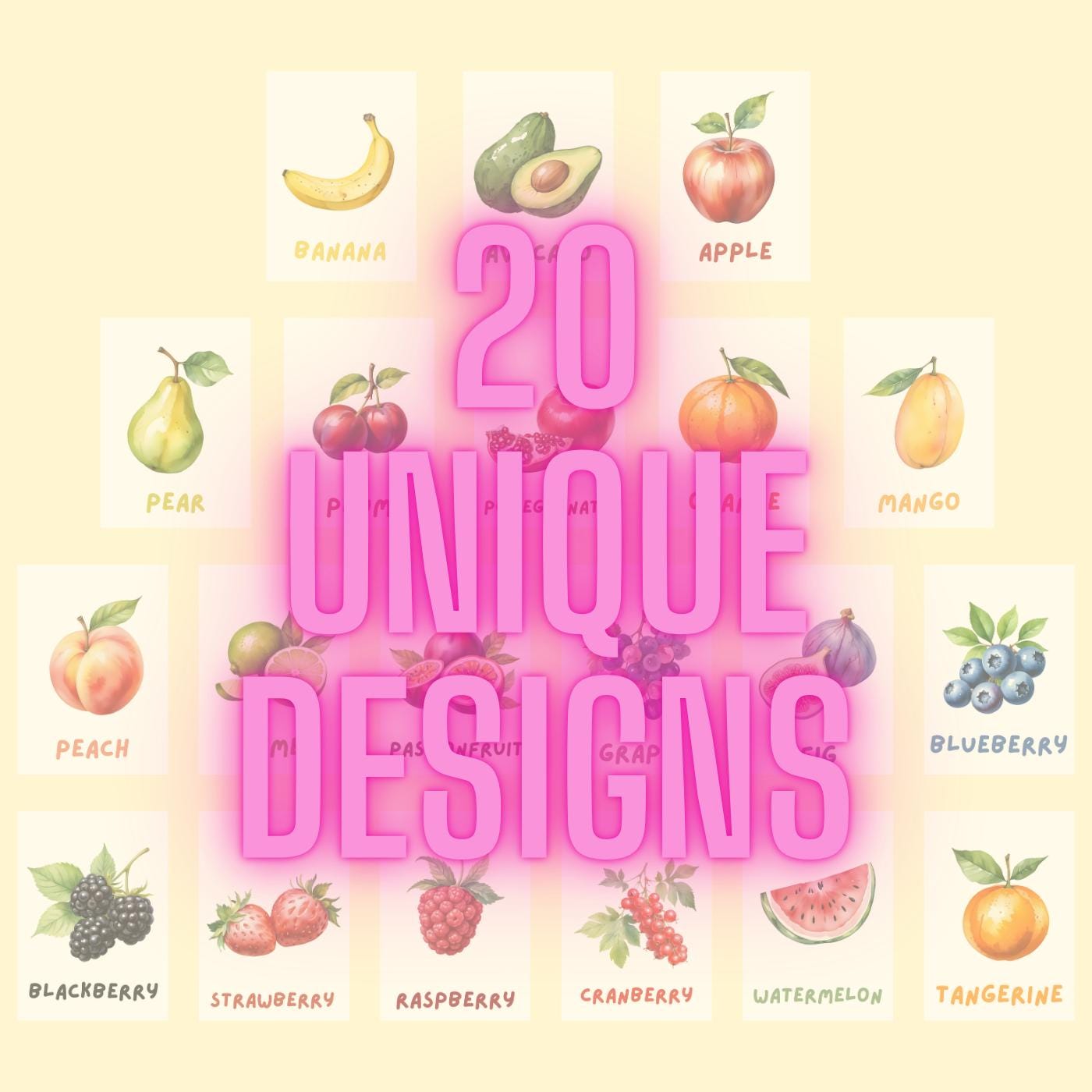 20 Fruit Salad Flashcards Printable, Kids Learn Flashcards, Watercolour ...