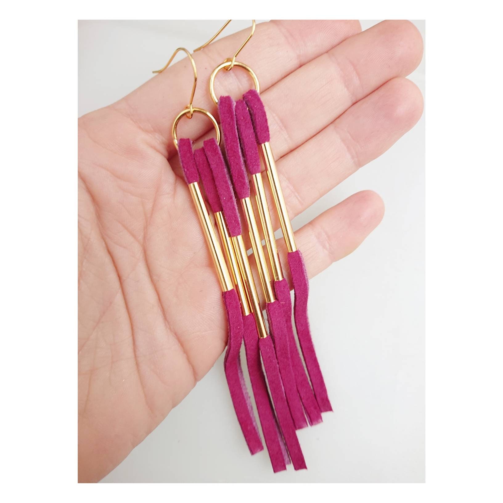 Shoulder Dusters Fuchsia Hot Pink SUEDE Earrings Leather Earrings - Etsy