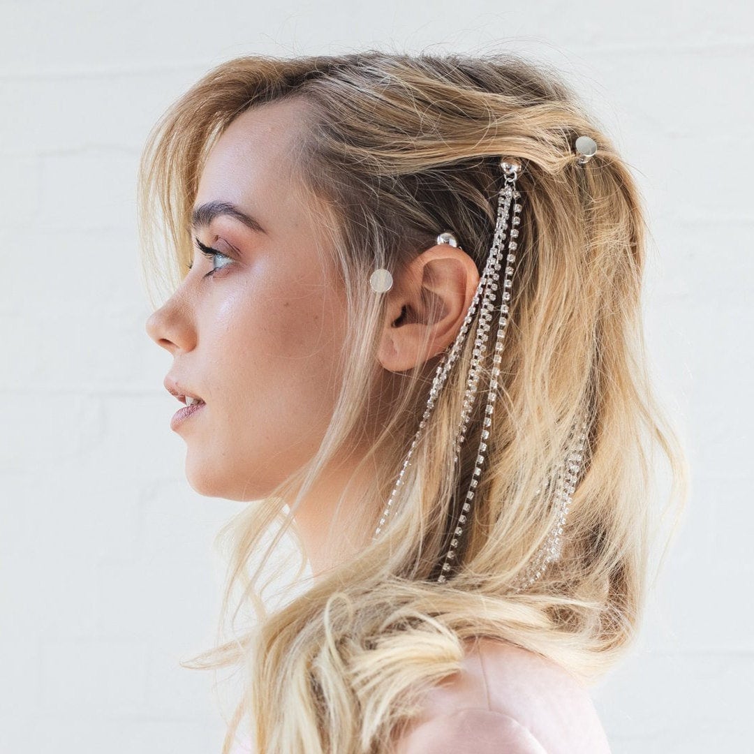 KELA Silver & Diamante Hair Chain Rhinestone Hair Chain - Etsy Australia