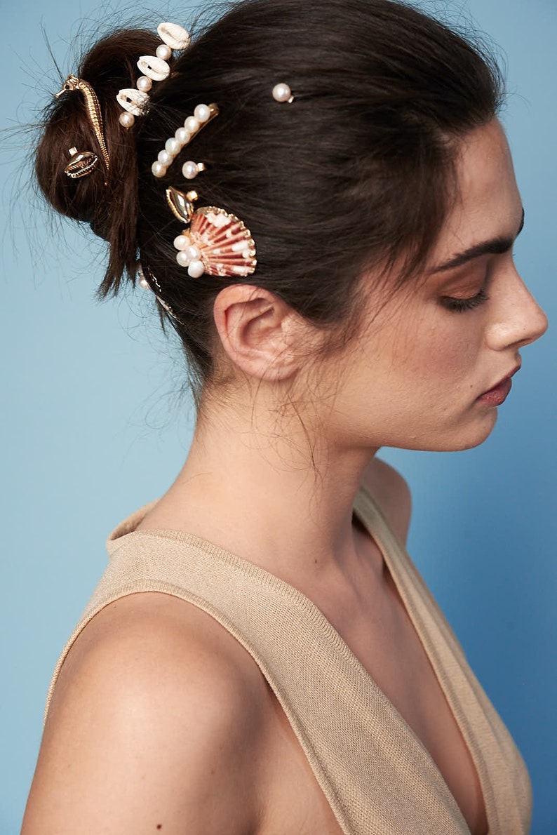 KELA Hair Pins Set of 2 Scallop Shell & Natural Pearl Gold | Etsy