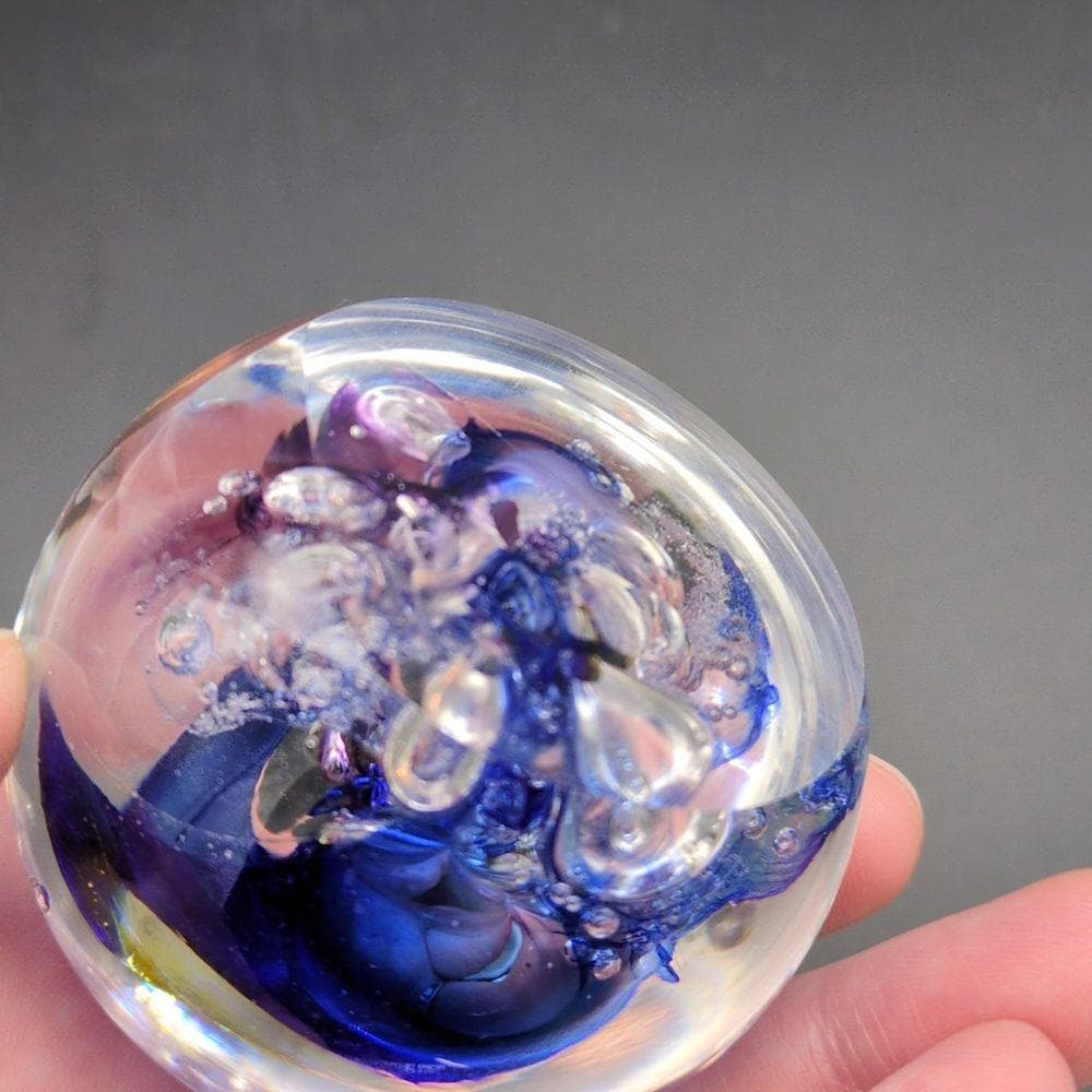 Handcrafted Glass Paperweight With Purple and Blue Swirls and Bubbles ...