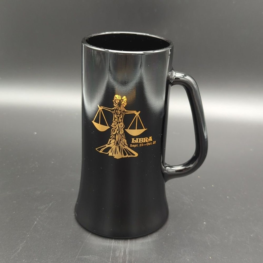 Vintage Tiara Black Glass Tall Zodiac Libra Mug Beer Stein - Etsy