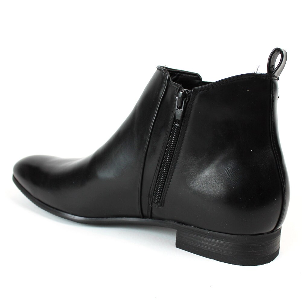 Black Leather Mens Ankle Dress Boots Side Zipper Almond Etsy