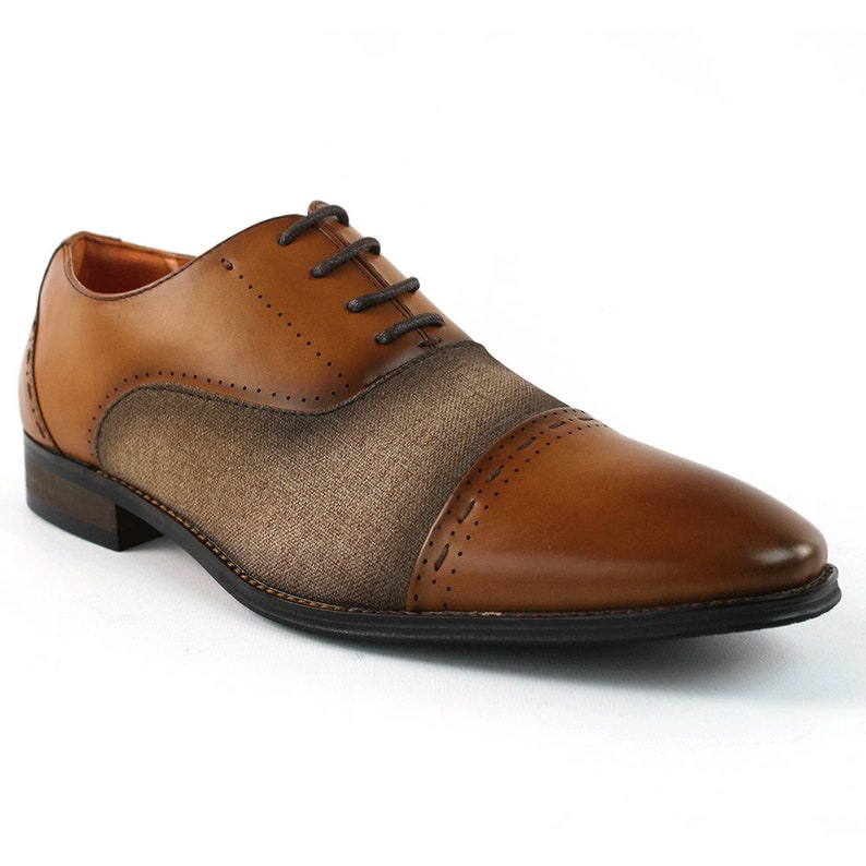 Mens Cognac Brown Cap Toe Dress Shoes Lace Up Oxfords Mid Etsy