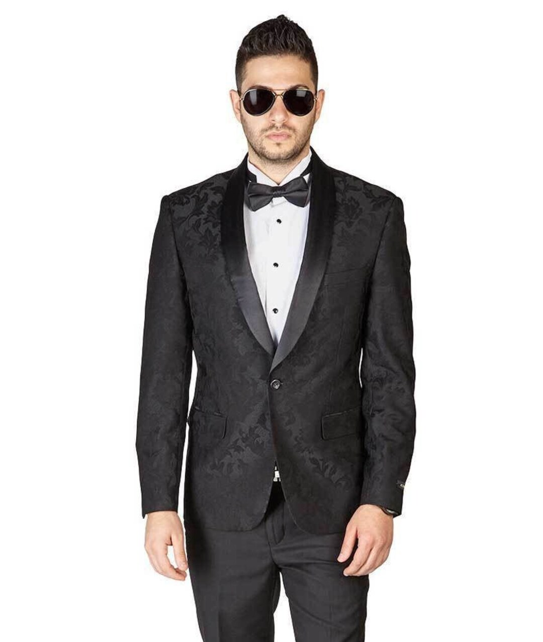 Slim Fit 1 Button Black Tuxedo Shawl Lapel Floral Jacket Dinner Blazer ...