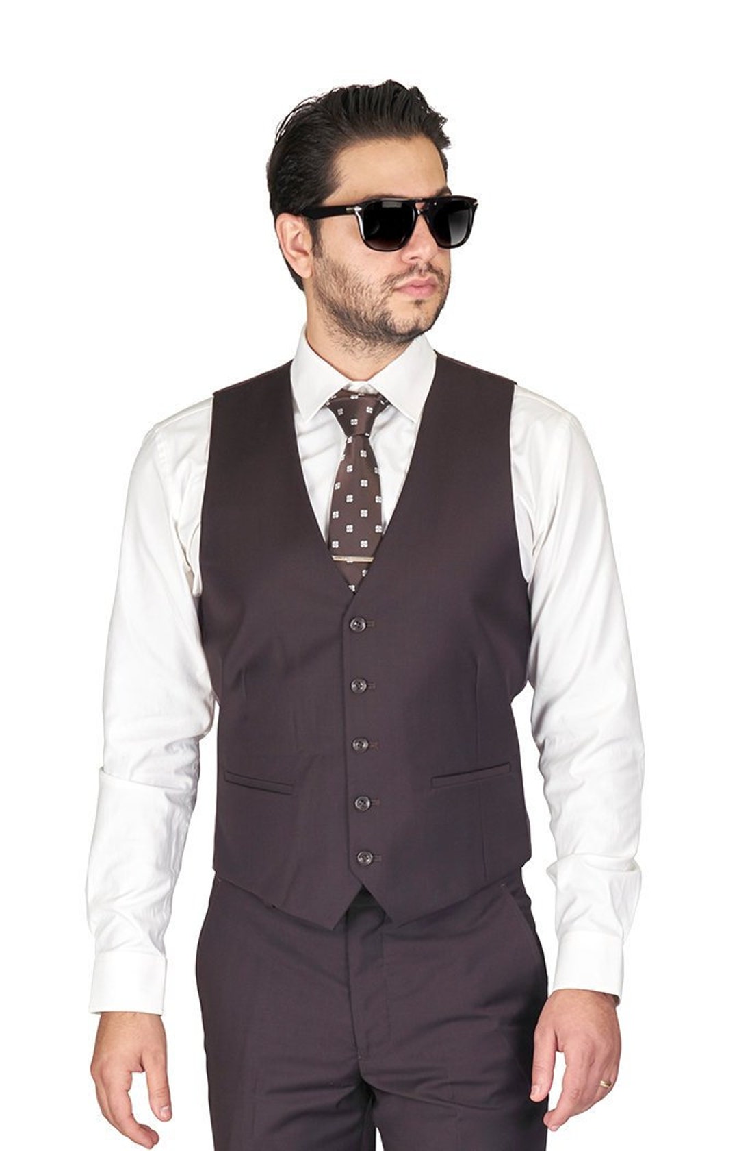 Solid Brown Mens Dress Suit Vest 5 Button V Neck Adjustable - Etsy