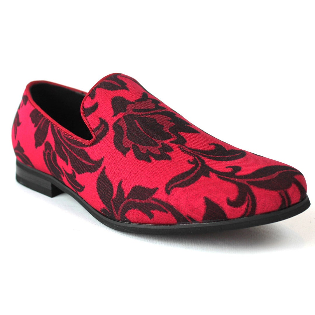 Men's Red Slip on Floral Print Dress Shoes Loafers 1714 AZARMAN - Etsy