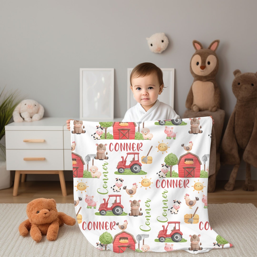 Boys Farm Theme Personalized Name Blanket baby Boy Blanket name Barn boys-farm-theme-personalized-name-blanket-baby-boy-blanket-name-barn