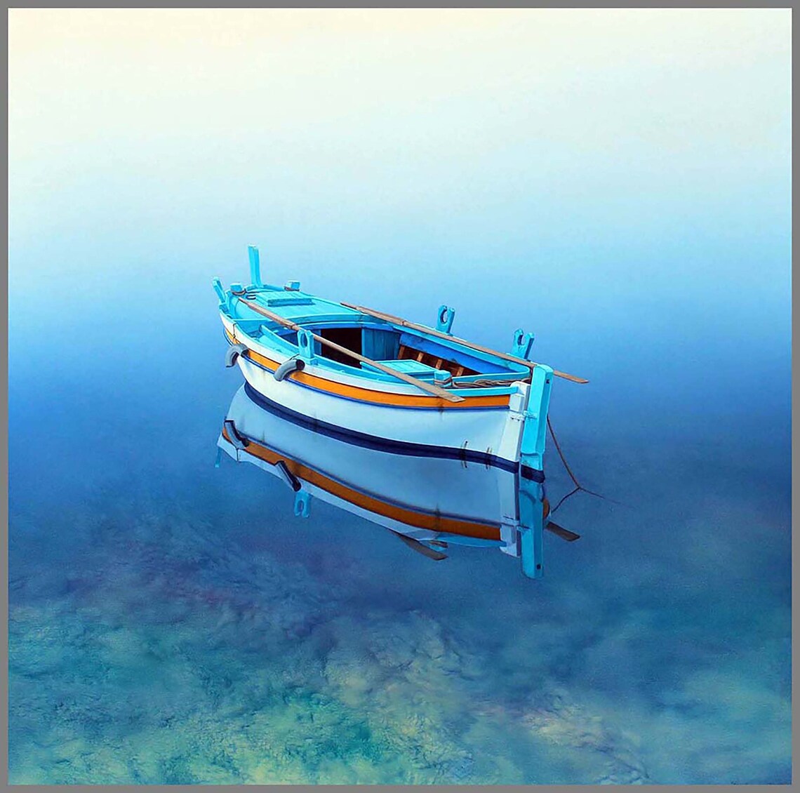 Photorealistic Boat Art, Solo Boat in Calm Waters, Fishing Boat ...