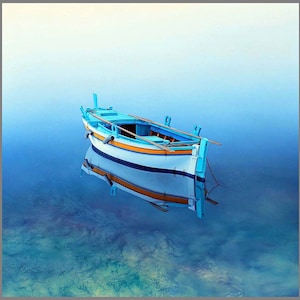 Photorealistic Boat Art, Solo Boat in Calm Waters, Fishing Boat ...