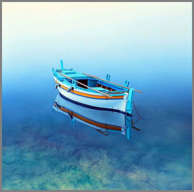 Photorealistic Boat Art, Solo Boat in Calm Waters, Fishing Boat ...