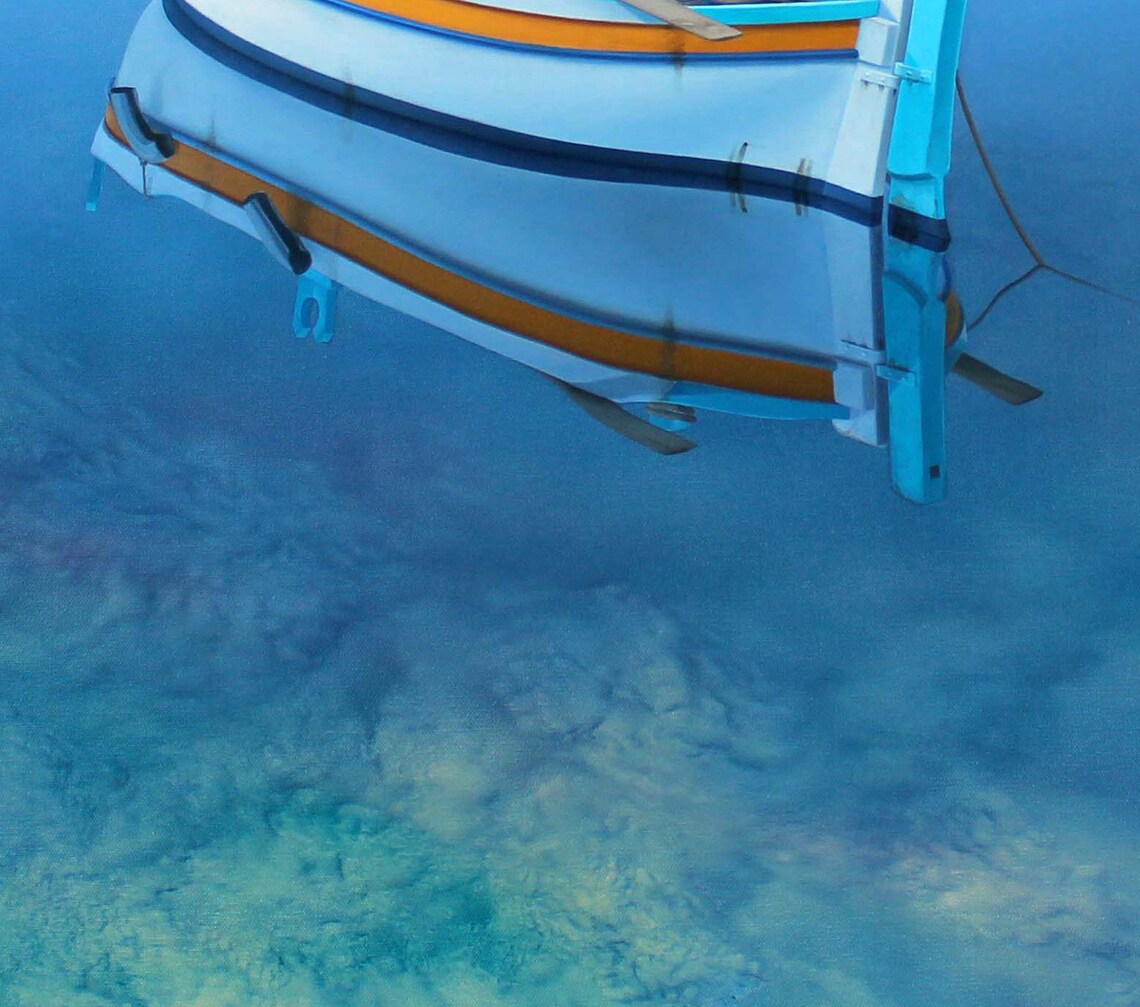 Photorealistic Boat Art, Solo Boat in Calm Waters, Fishing Boat ...