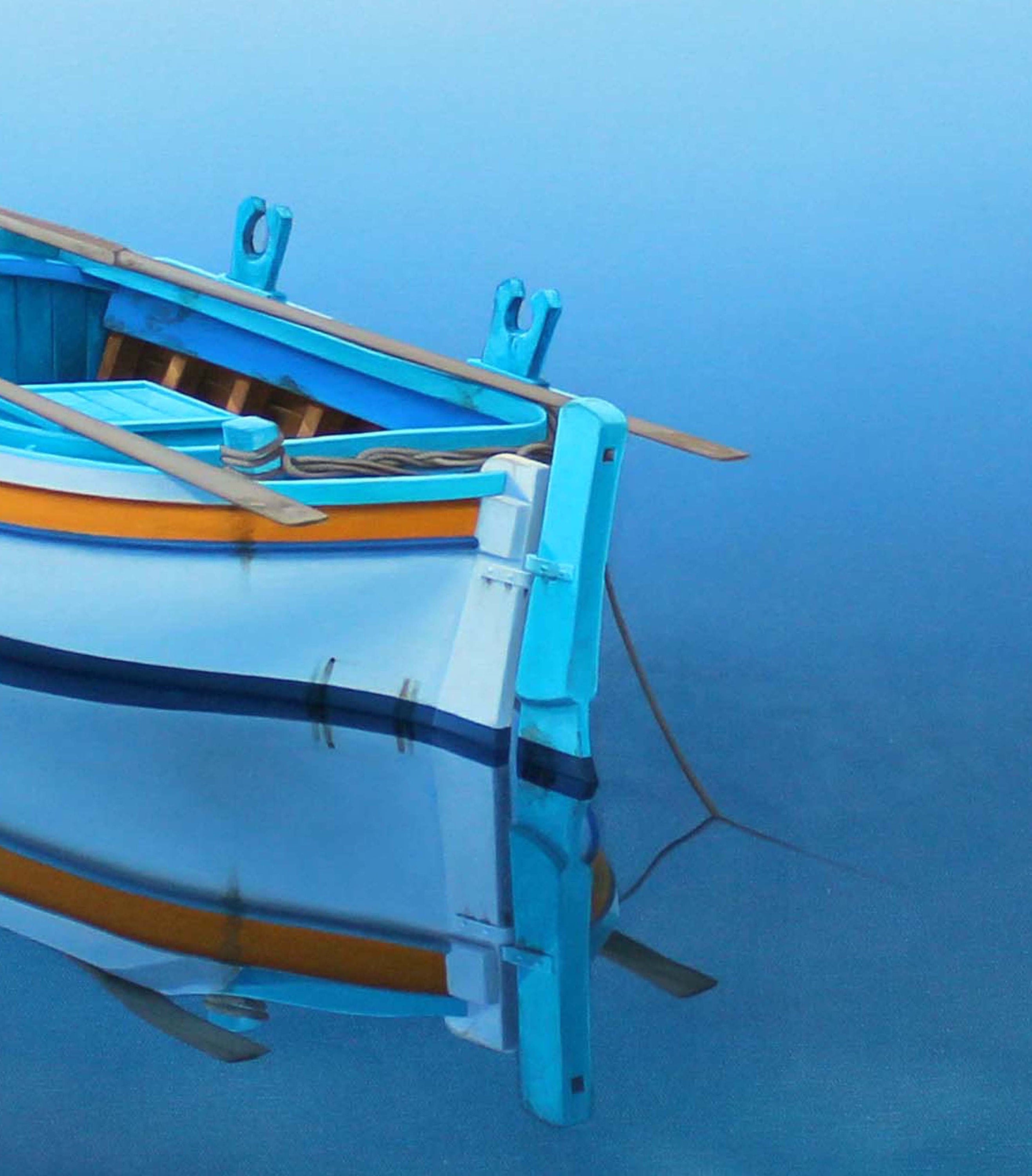 Photorealistic Boat Art, Solo Boat in Calm Waters, Fishing Boat ...