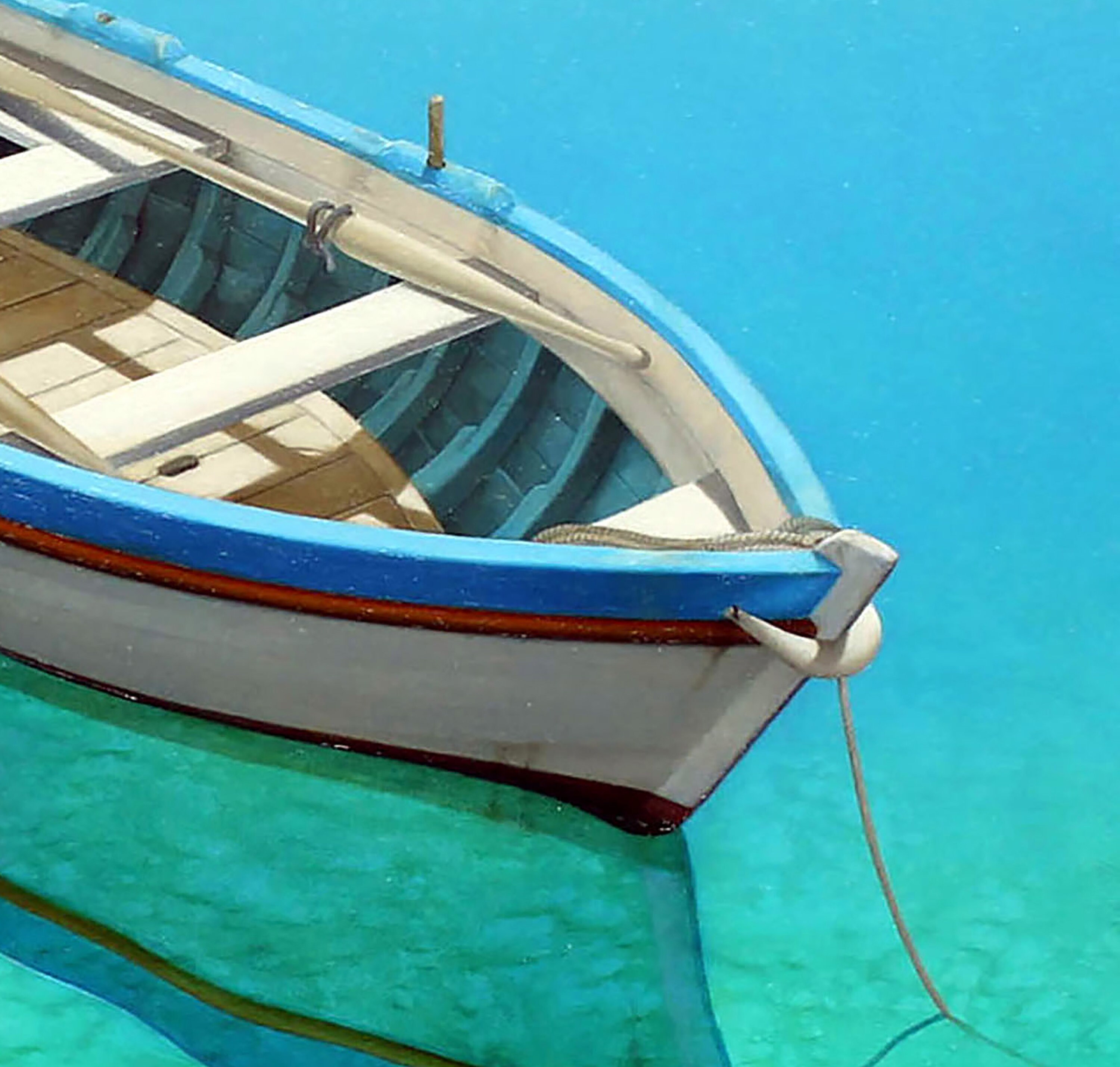 Resting Rowboat in the Clear Turquoise Water Original Print on Canvas ...