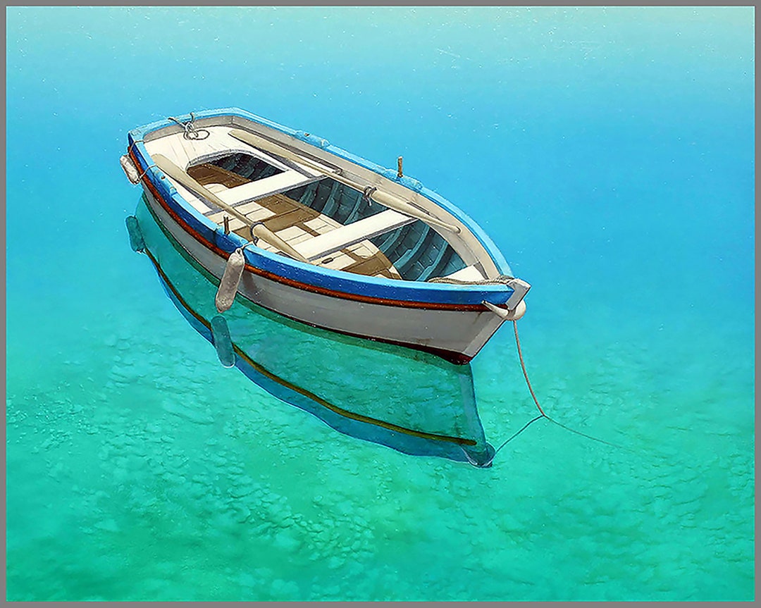 Resting Rowboat in the Clear Turquoise Water Print on Canvas From My ...