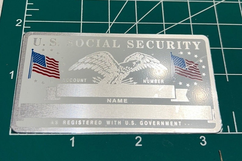 New Vintage SSN Social Security Card Metal USA Silver Eagle Flag Large ...