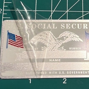 New Vintage SSN Social Security Card Metal USA Silver Eagle Flag Large ...
